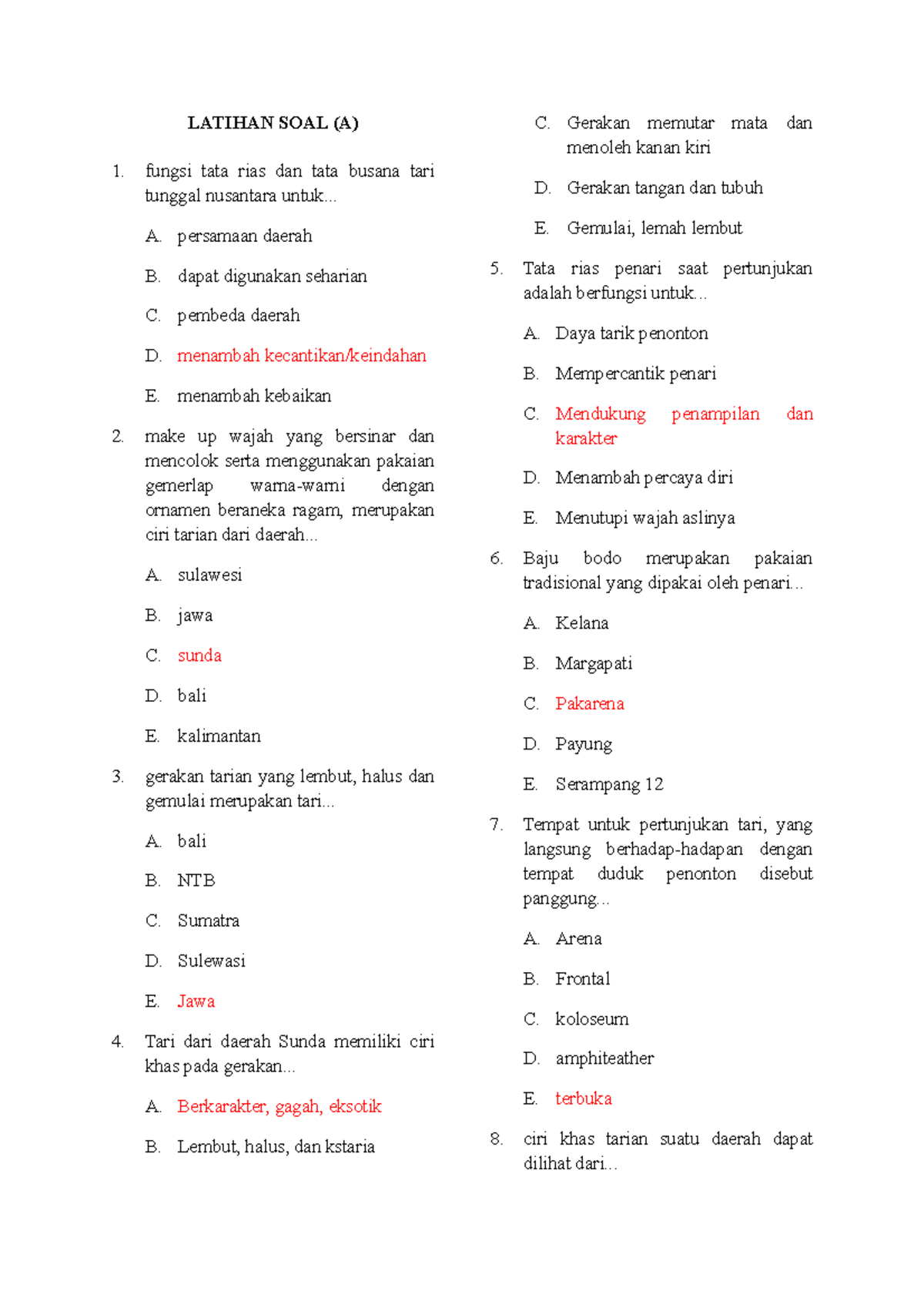 Latihan SOAL SENI TARI A salinan - LATIHAN SOAL (A) fungsi tata rias ... Latihan SOAL SENI TARI A salinan - LATIHAN SOAL (A) fungsi tata rias ...