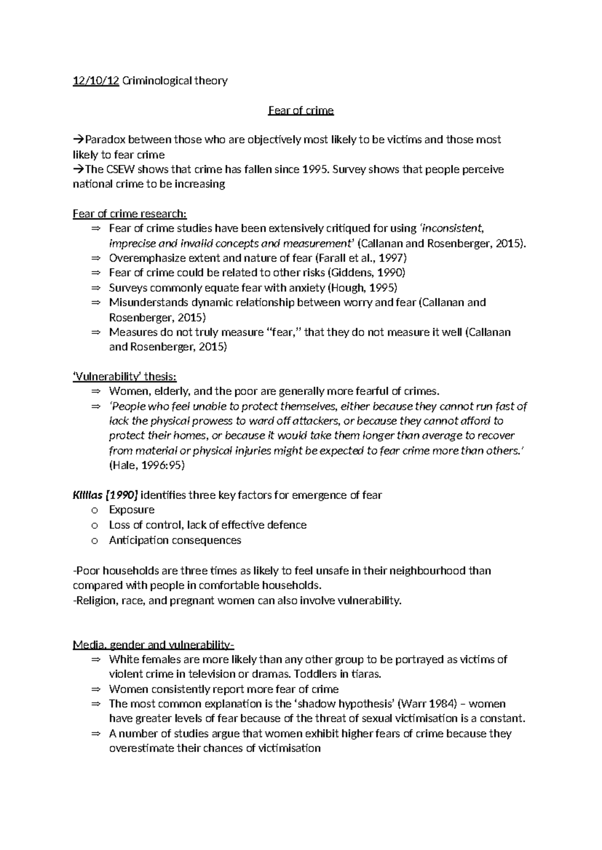 Fear of crime - 12/10/12 Criminological theory Fear of crime Paradox ...