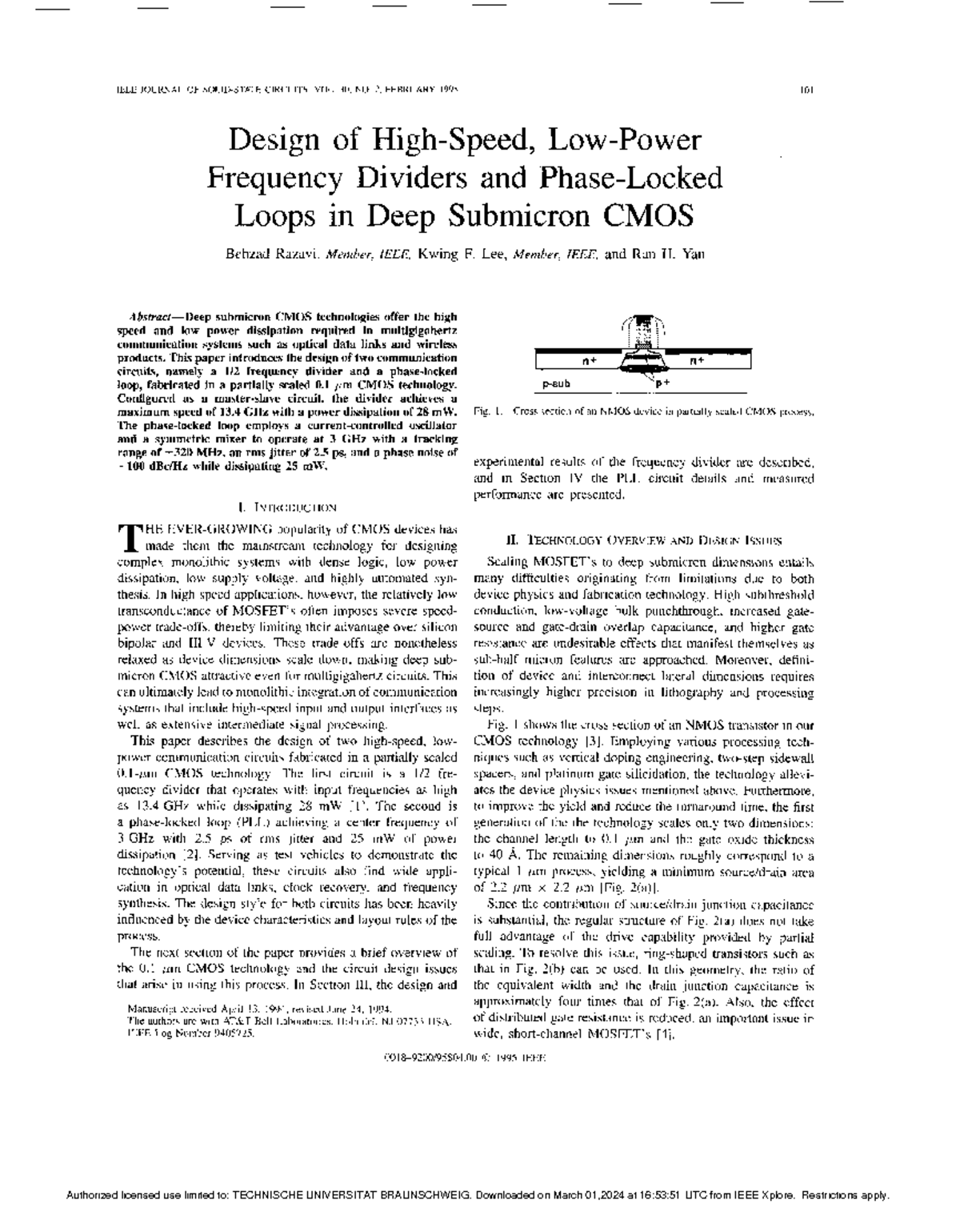 Design of high-speed low-power frequency dividers and phase-locked loops in deep submicron CMOS ...