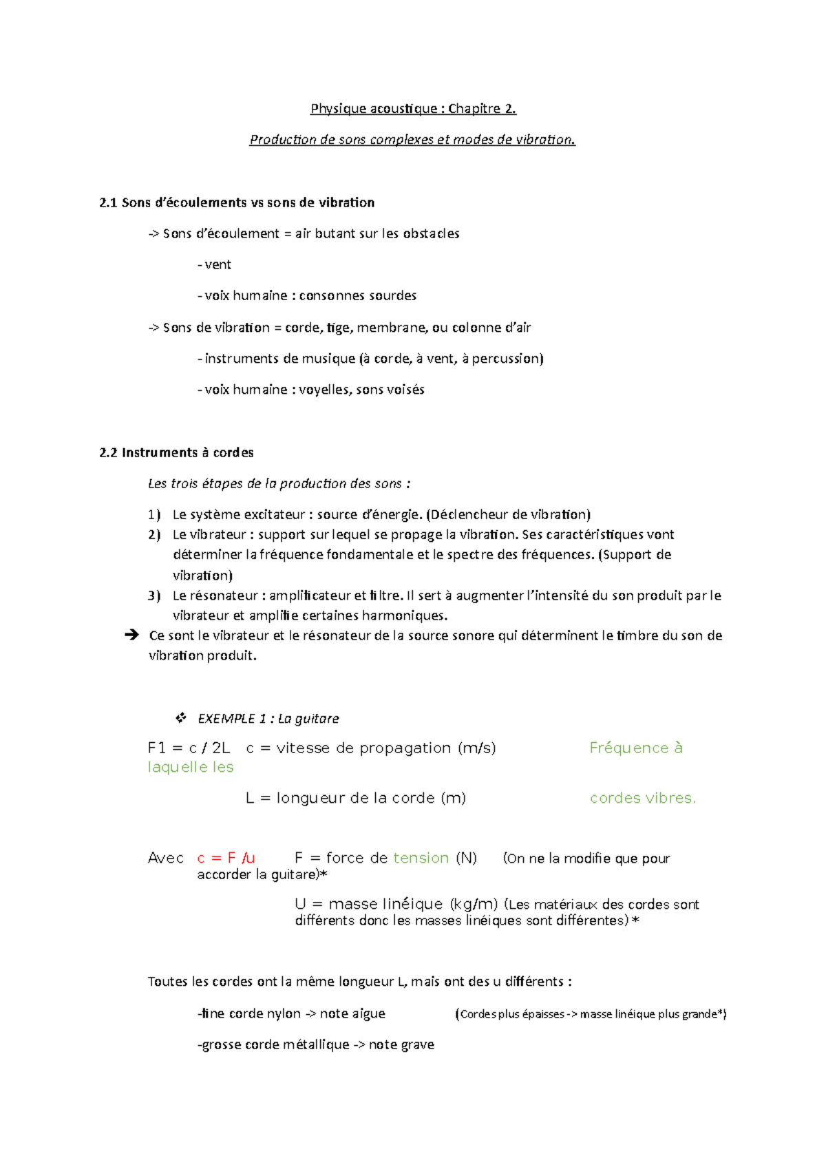 Chapitre 2 physique acoustique - Physique acoustique : Chapitre 2. Production de sons complexes ...