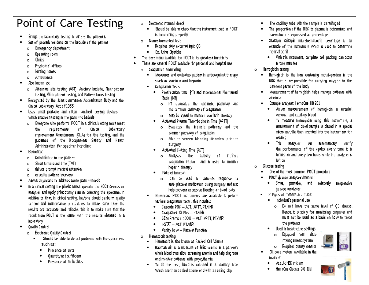 Point of Care Testing - all needed info for the exams - Point of Care ...