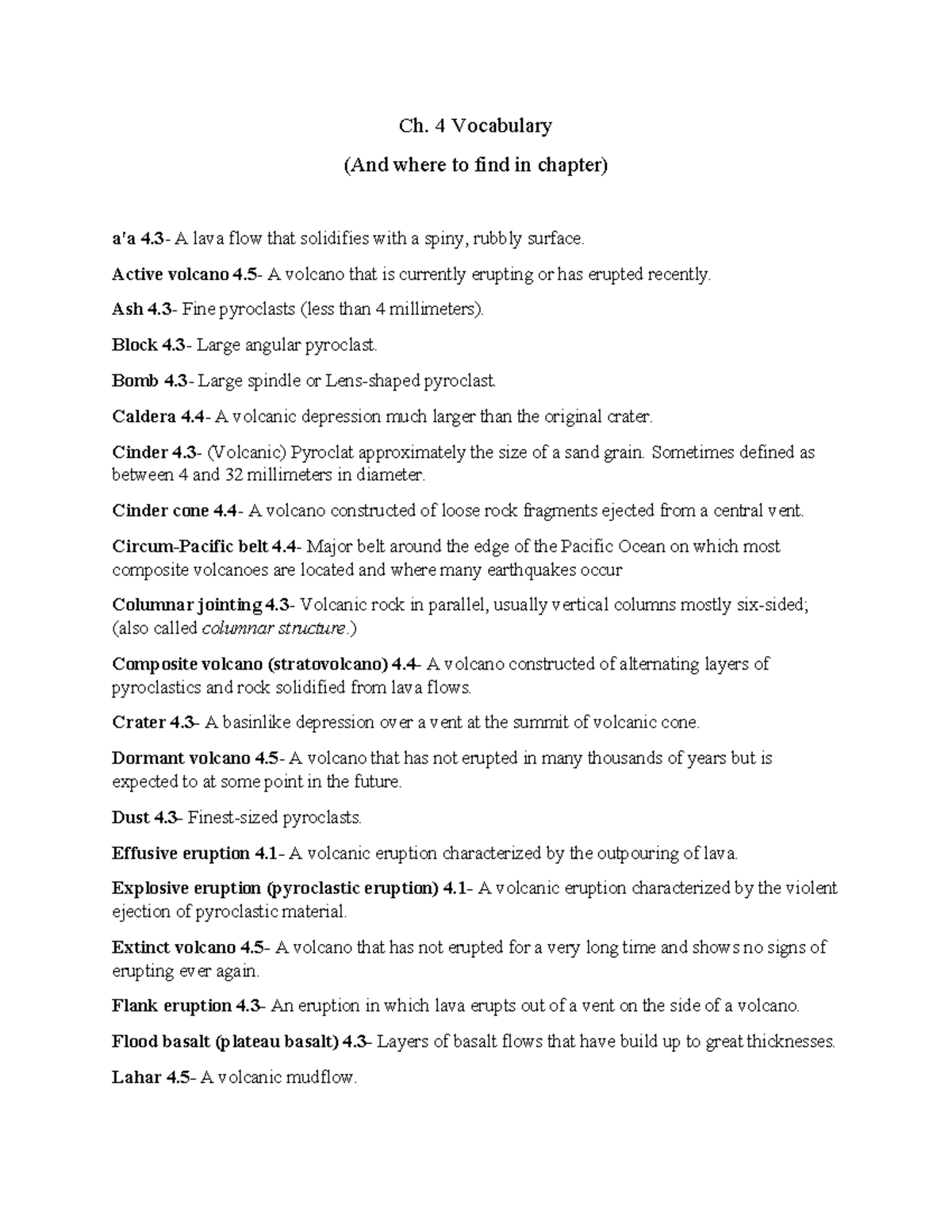 Ch4 vocab - Ch. 4 Vocabulary (And where to find in chapter) a′a 4- A ...