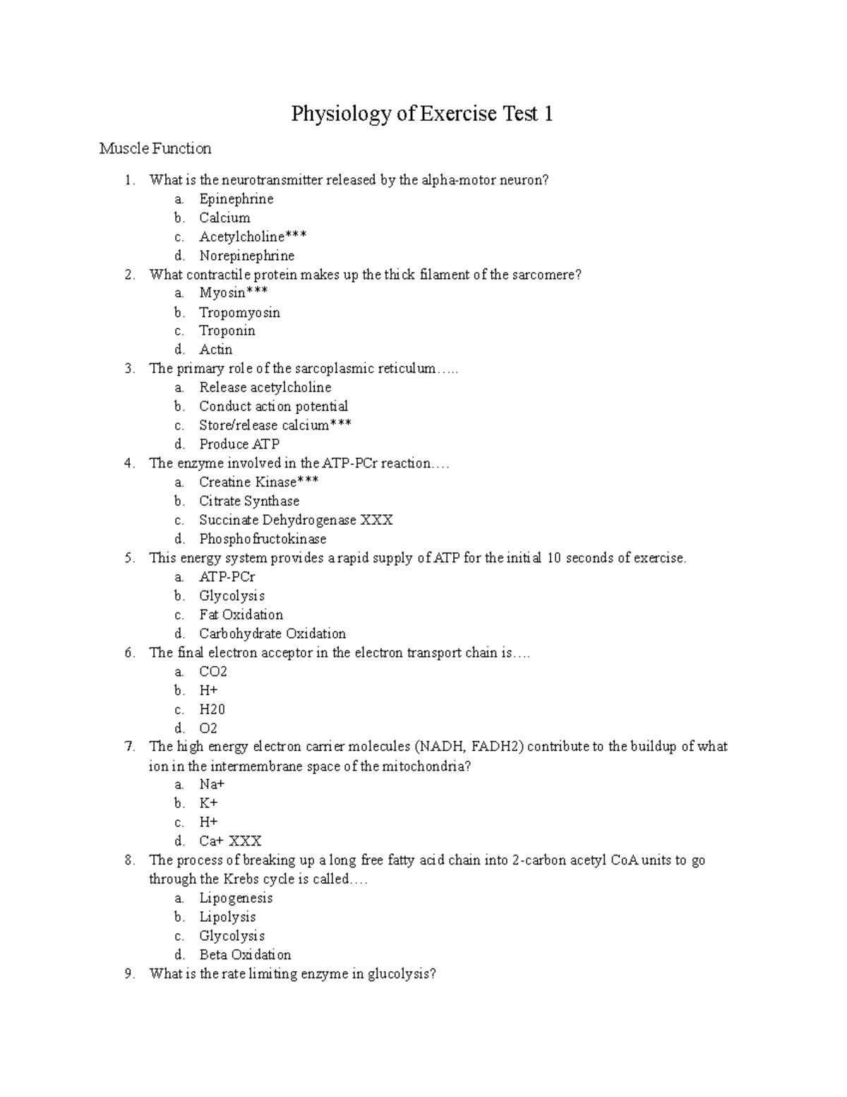 Physiology of Exercise Test 1 - KIN 431 - SFA - Studocu