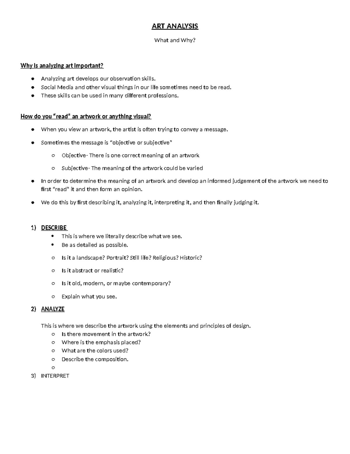 Handout - ART Analysis - Summary Seminar in Contemporary Art Criticism ...