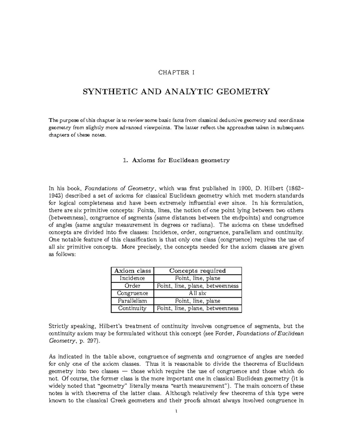 Analytic geometry - CHAPTER I SYNTHETIC AND ANALYTIC GEOMETRY The purpose of this chapter is to ...