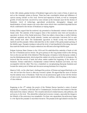 SOFO Sem II Assignment - Features of Feudalism in the 11th-14th century - Social Formations and ...