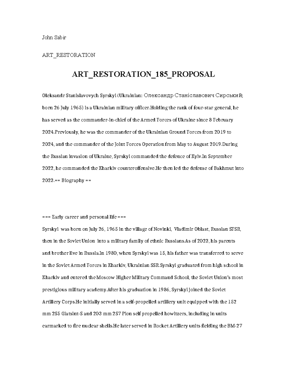 ART Restoration 185 Proposal - John Sabir ART_RESTORATION ART ...