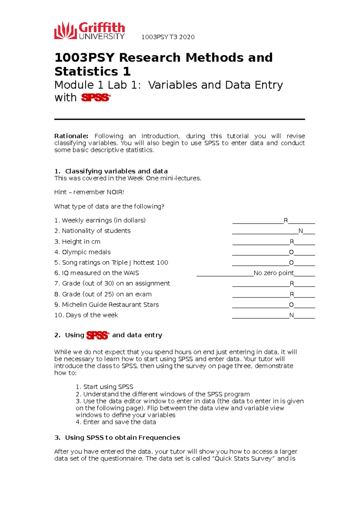 2020 1003PSY Module 1 Lab 1 Tutorial Worksheet - 1003PSY Research ...