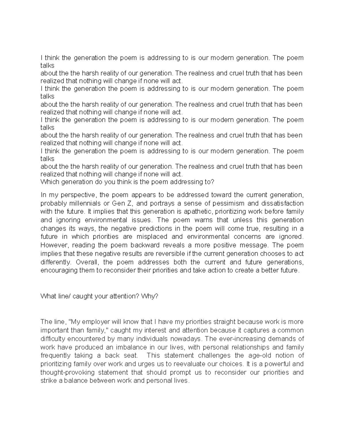 Homeroom POEM Answerkey - I think the generation the poem is addressing ...