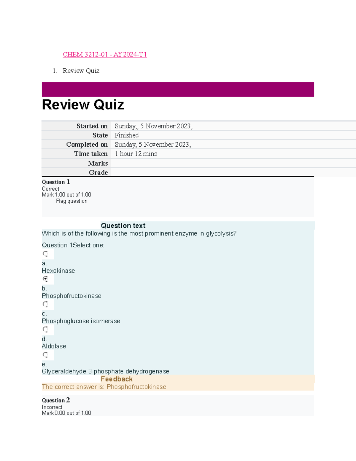 CHEM 3212 - Final Review Quiz - CHEM 3212-01 - AY2024-T 1. Review Quiz ...