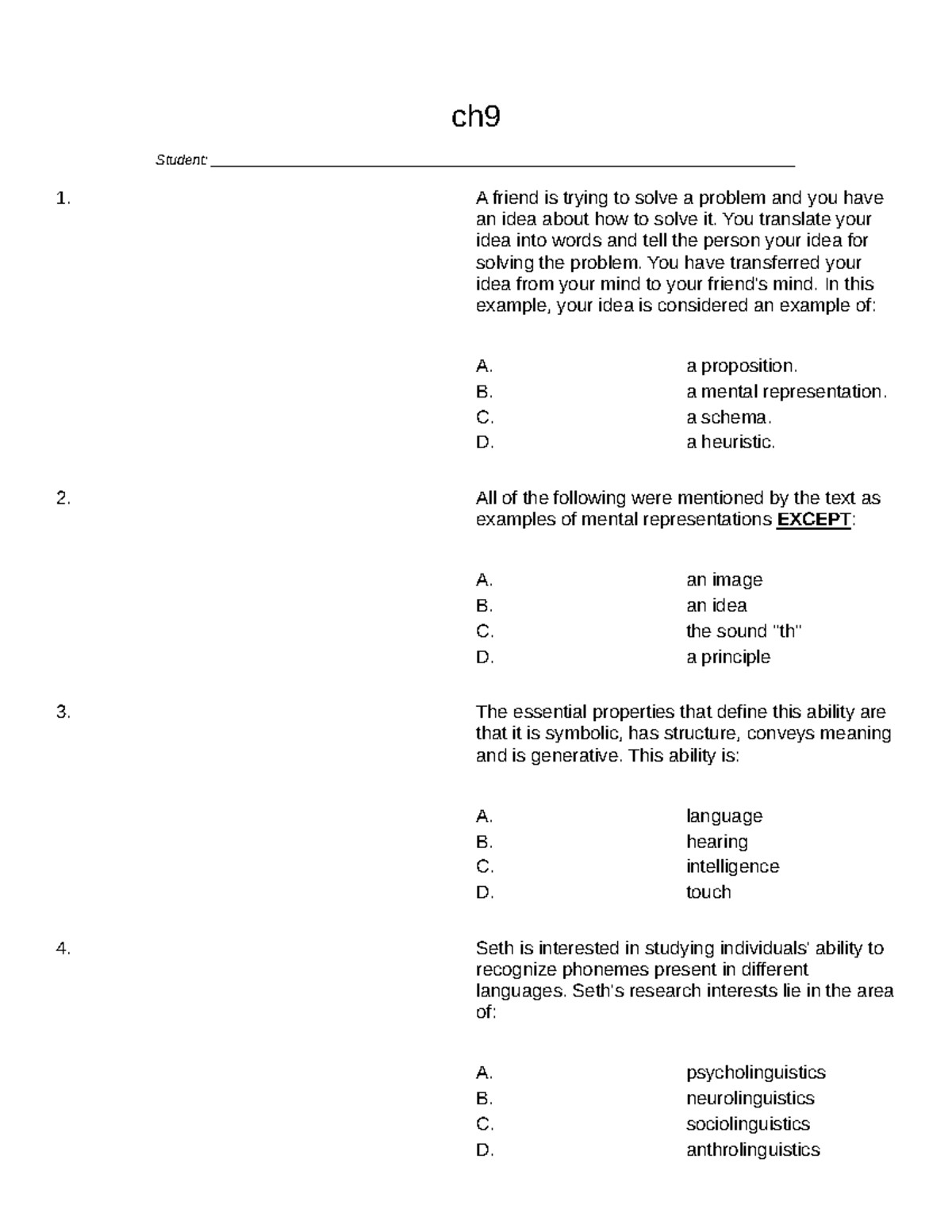 Psych 1000 - Chapter 9 Test Bank - 2020 - ch _Student: - Studocu