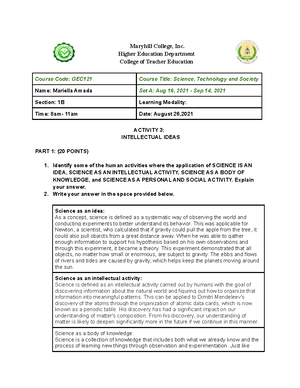 STS Activity- Research- Activity - Activity SCIENCE, TECHNOLOGY AND ...
