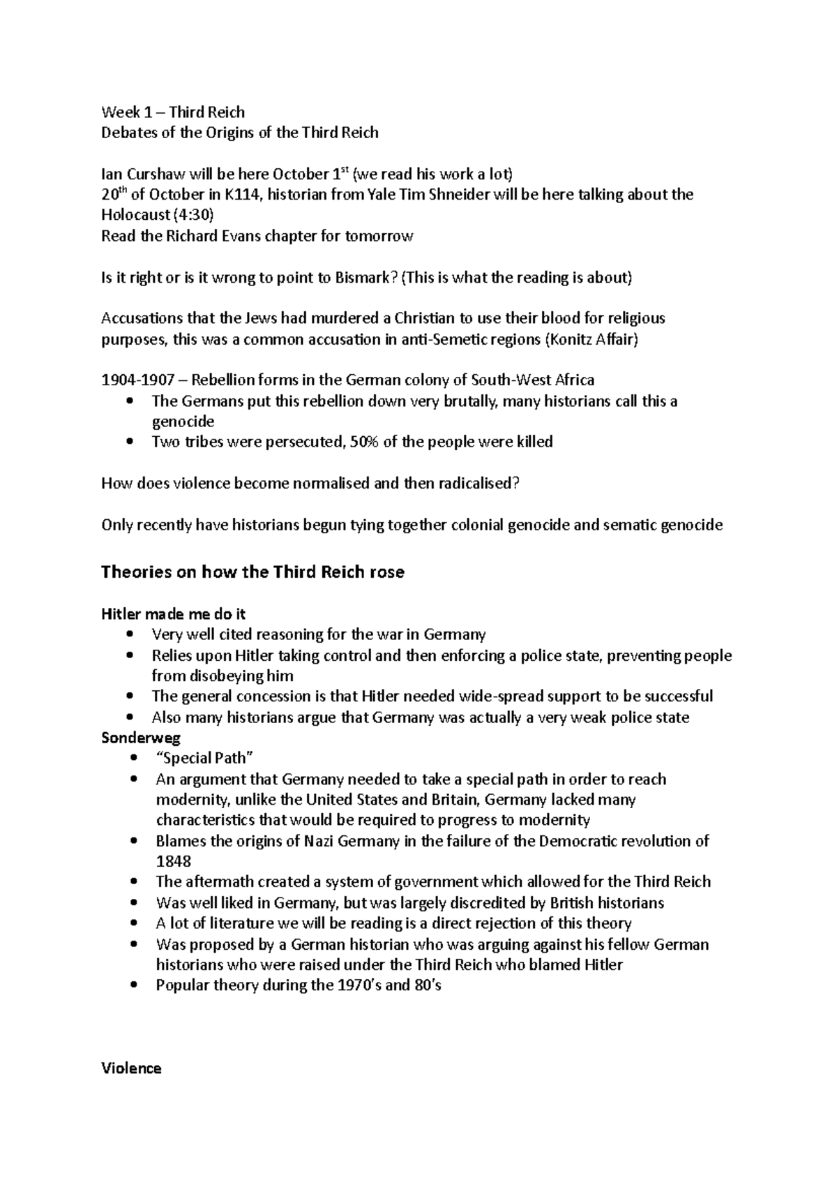 Week 1 – Third Reich - Week 1 – Third Reich Debates of the Origins of ...