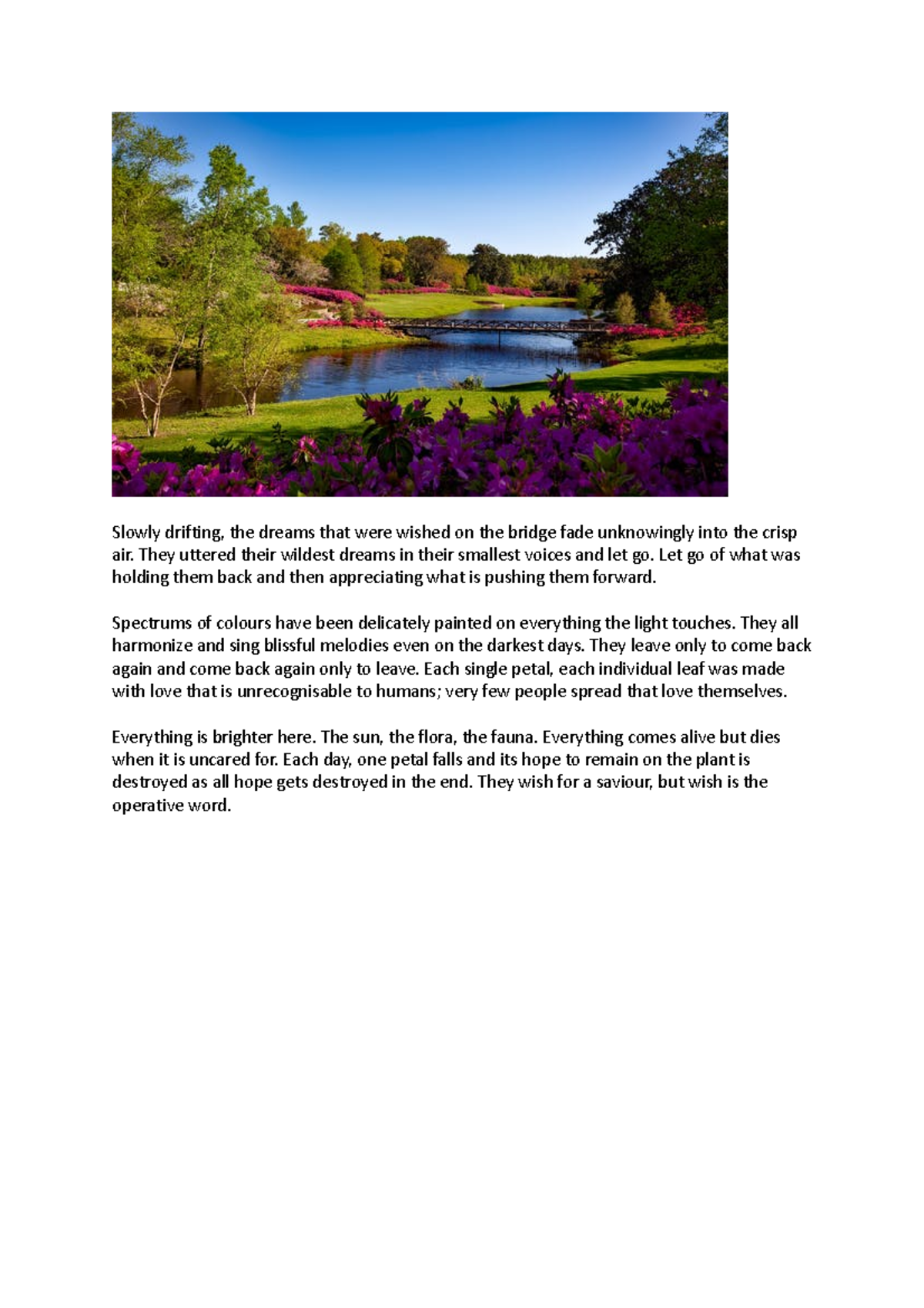 Descriptive writing practise - Slowly drifting, the dreams that were ...
