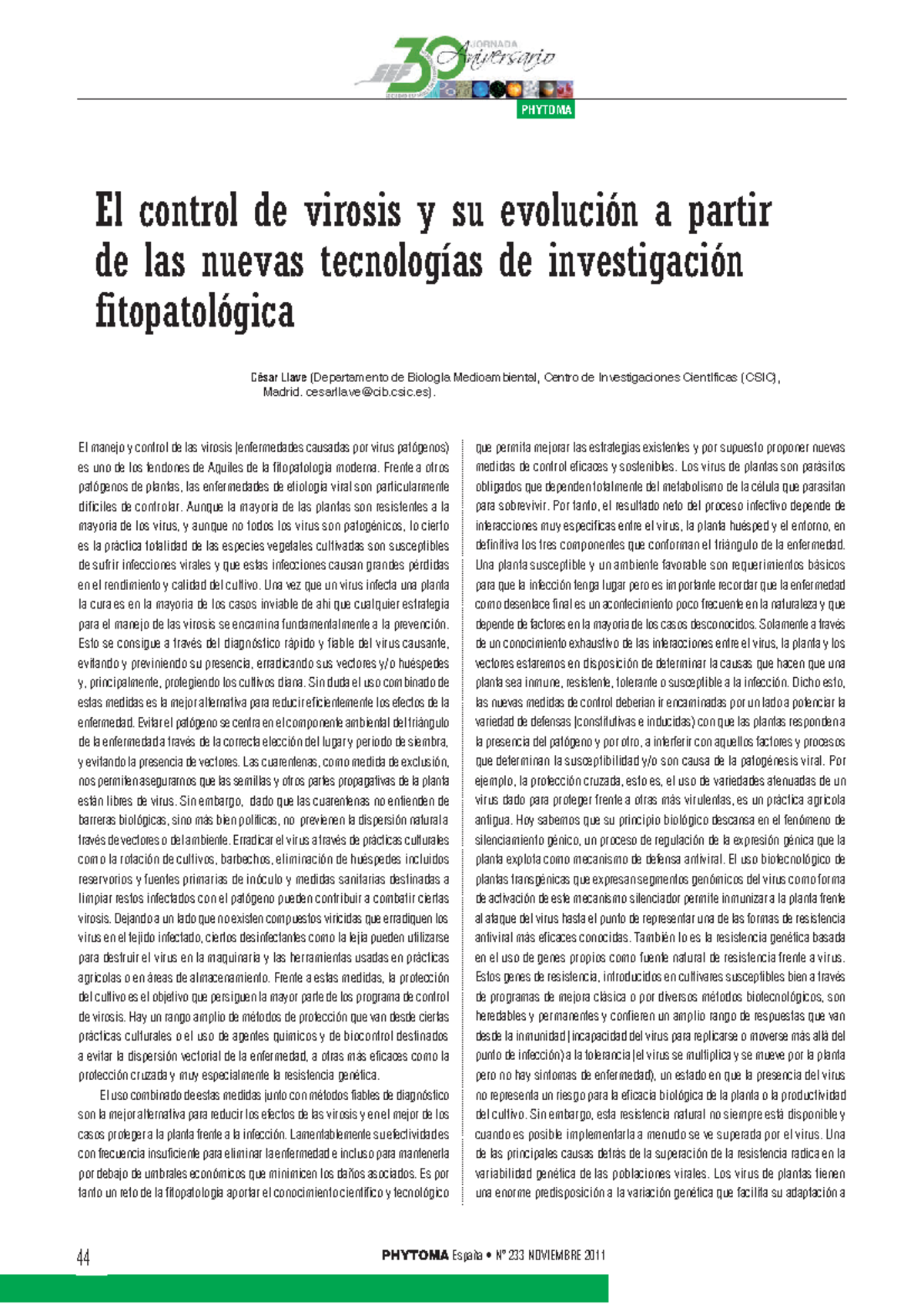 Control virosis - El control de virosis y su evolución a partir de las ...