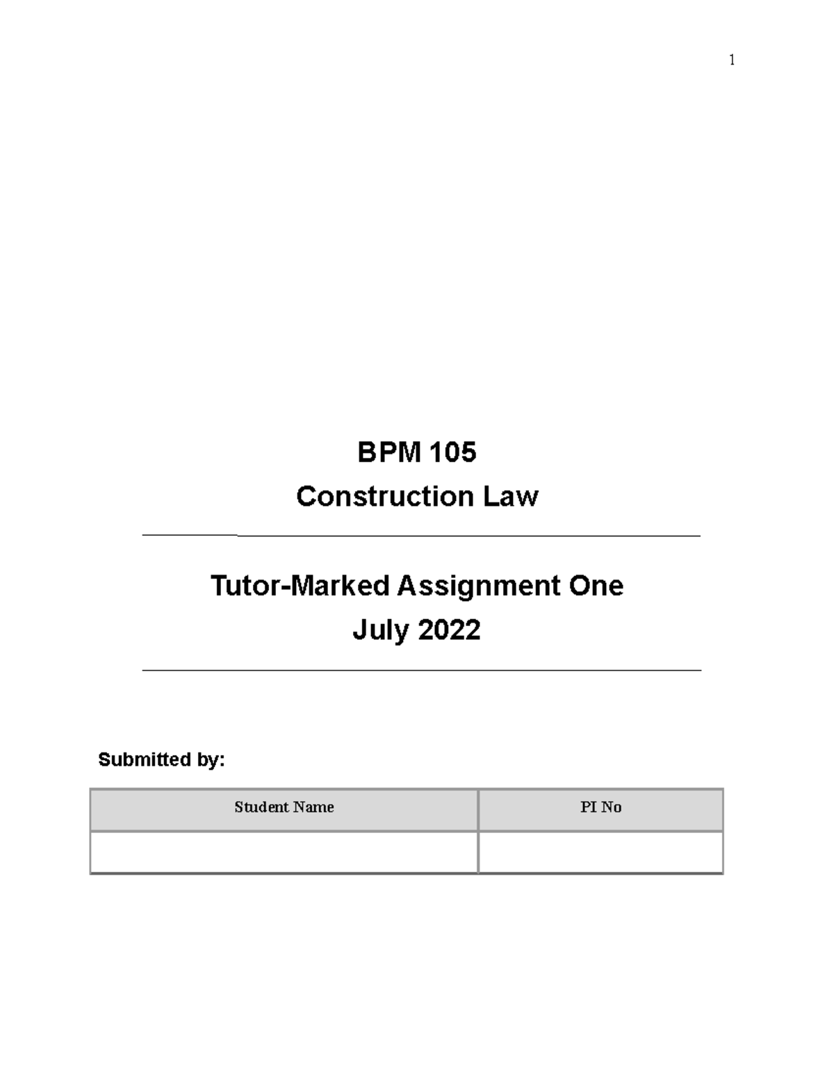 BPM105 TMA01 - This is the TMA assignment for BPM 105. Can use as ...