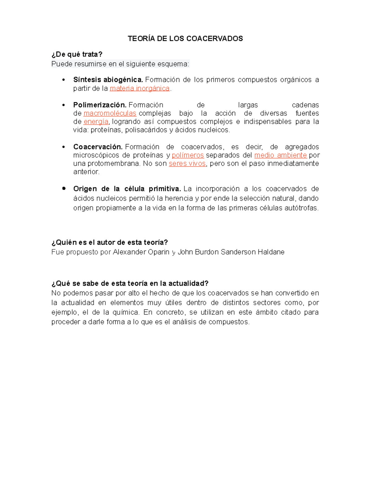 Teoría DE LOS Coacervados - TEORÍA DE LOS COACERVADOS ¿De qué trata ...