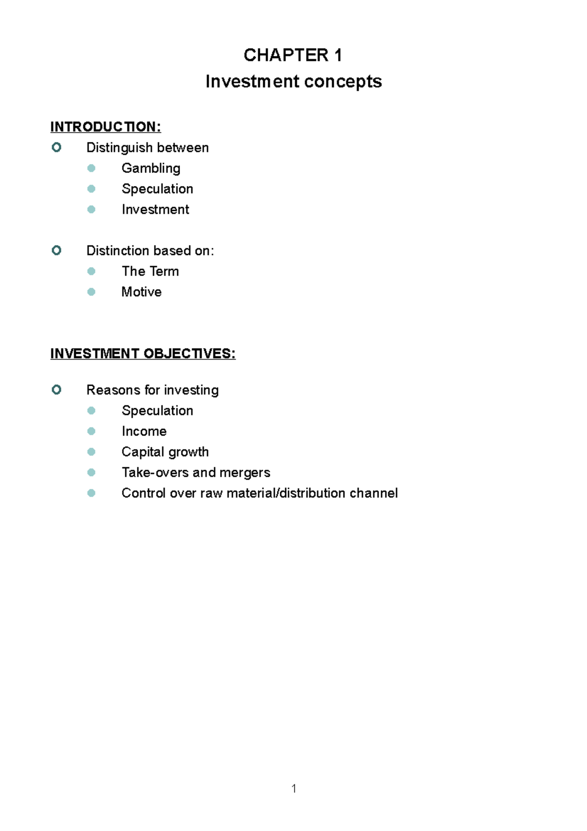 Chapter 1- busman - CHAPTER 1 Investment concepts INTRODUCTION ...