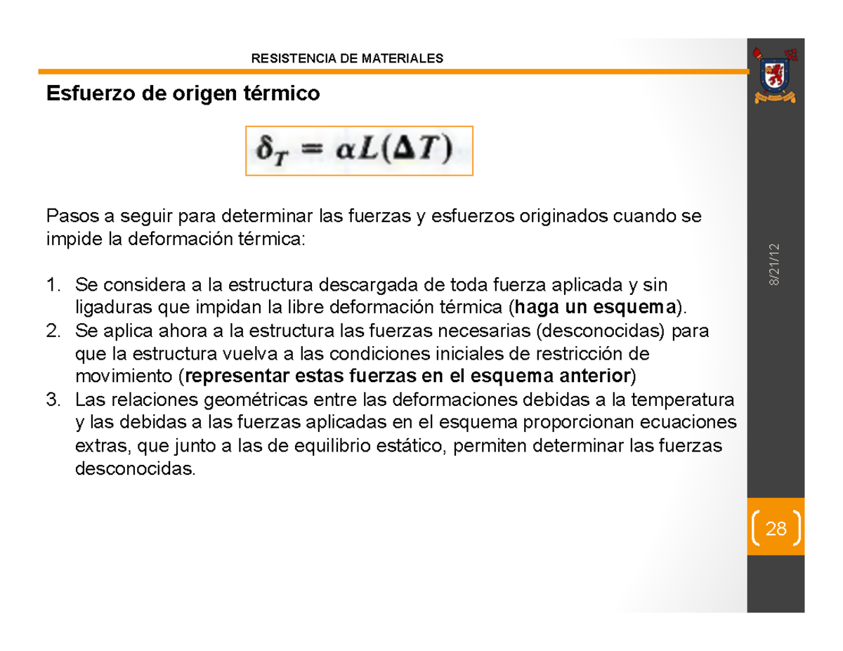 2. Deformación Térmica - 8/21/128/21/ Esfuerzo de origen térmico Pasos ...