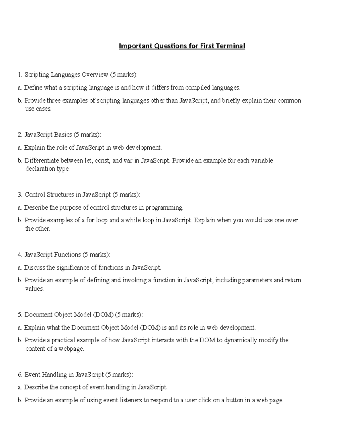 Scripting Language questions - Important Questions for First Terminal 1. Scripting Languages ...