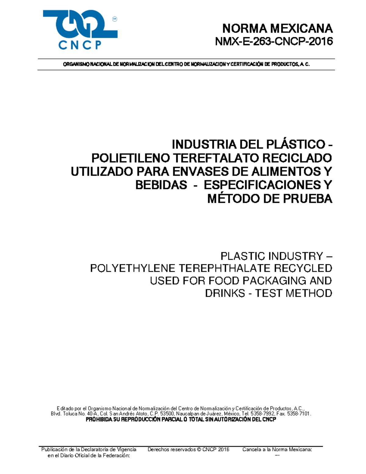 NMX E 263 CNCP 2016 - NMX 263 - NMX-E- 263 - CNCP- 2016 ORGANISMO ...