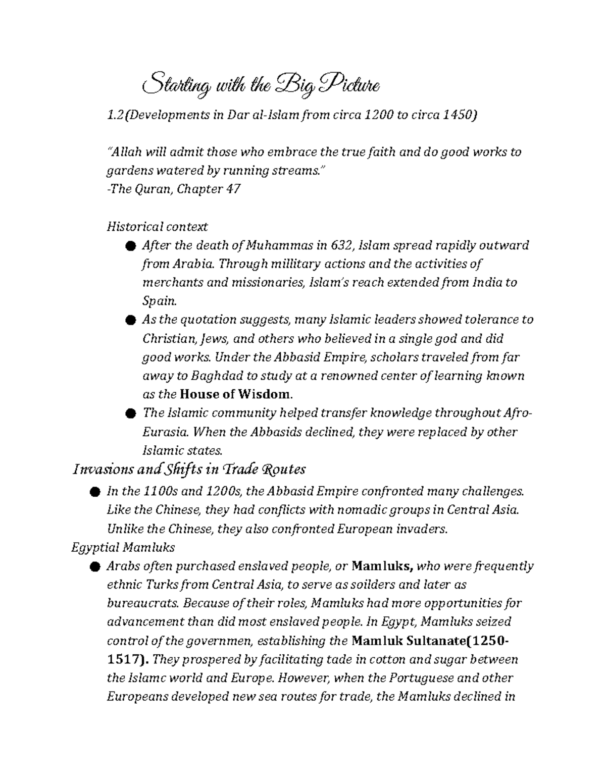 Amsco UNIT 1.2 Notes(Developments in Dar al-Islam from circa 1200 to ...