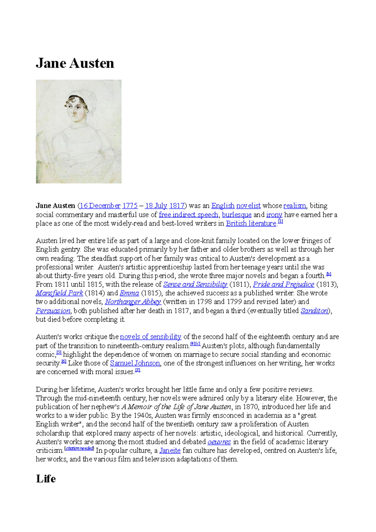 Jane austen - Summary - Westminster - Studocu