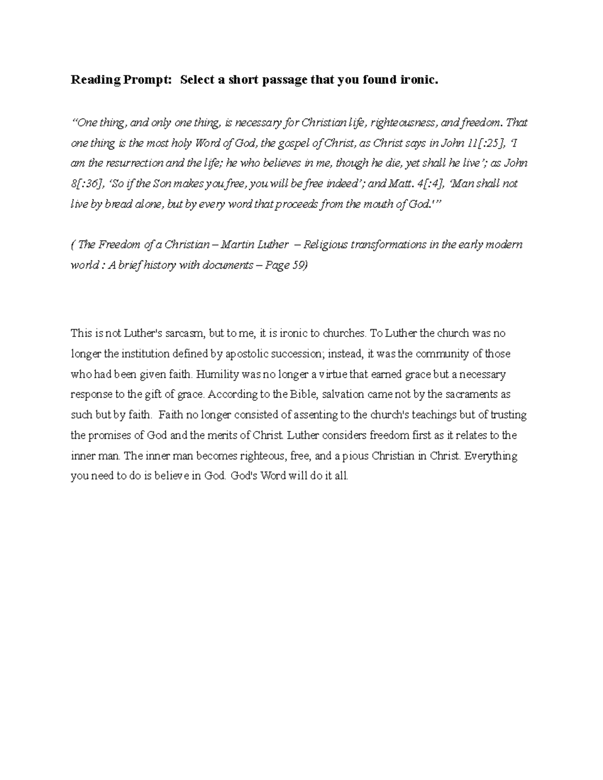 History Prompt - Reading Prompt: Select a short passage that you found ...