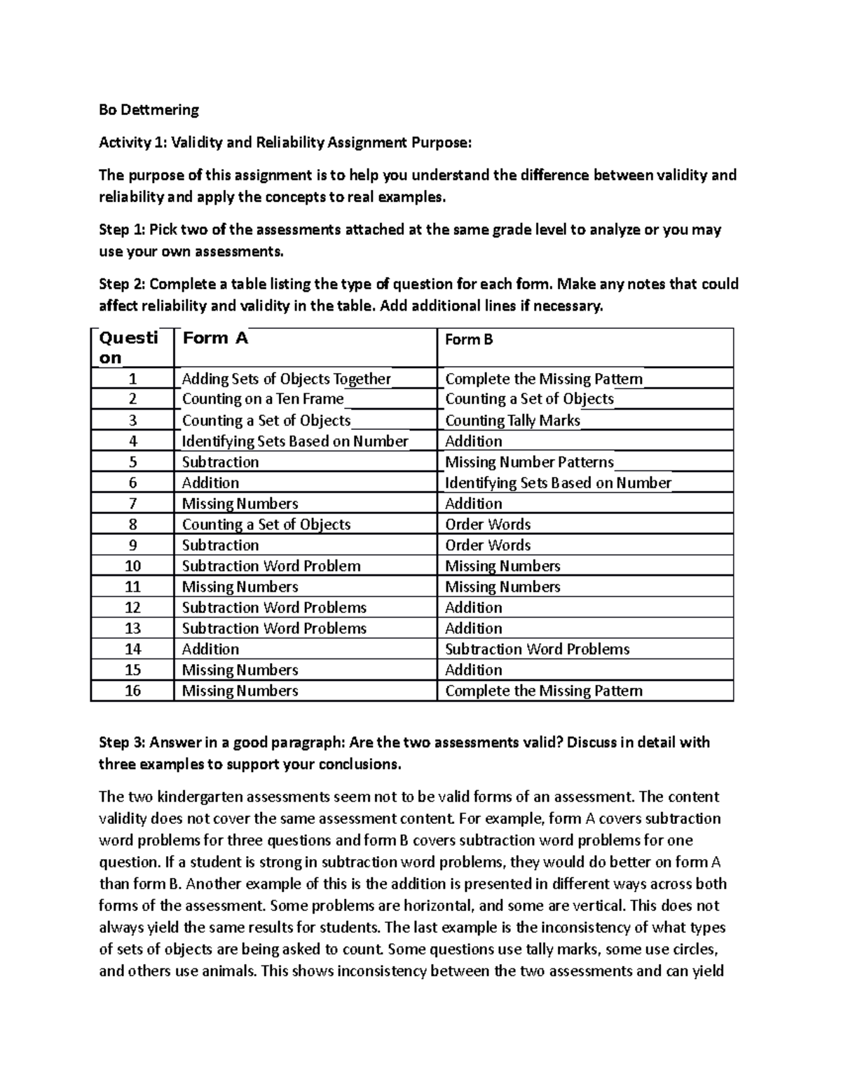 Bo.Dettmering Activity 1 Validity and Reliability Assignment - Step 1: Pick two of the ...