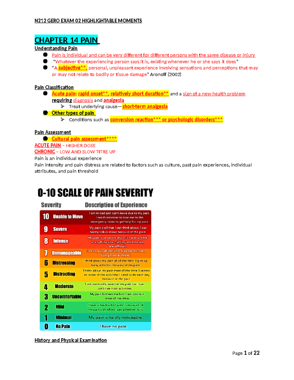 N212 GERO EXAM 2 Highlightable Moments - CHAPTER 14 PAIN Understanding ...