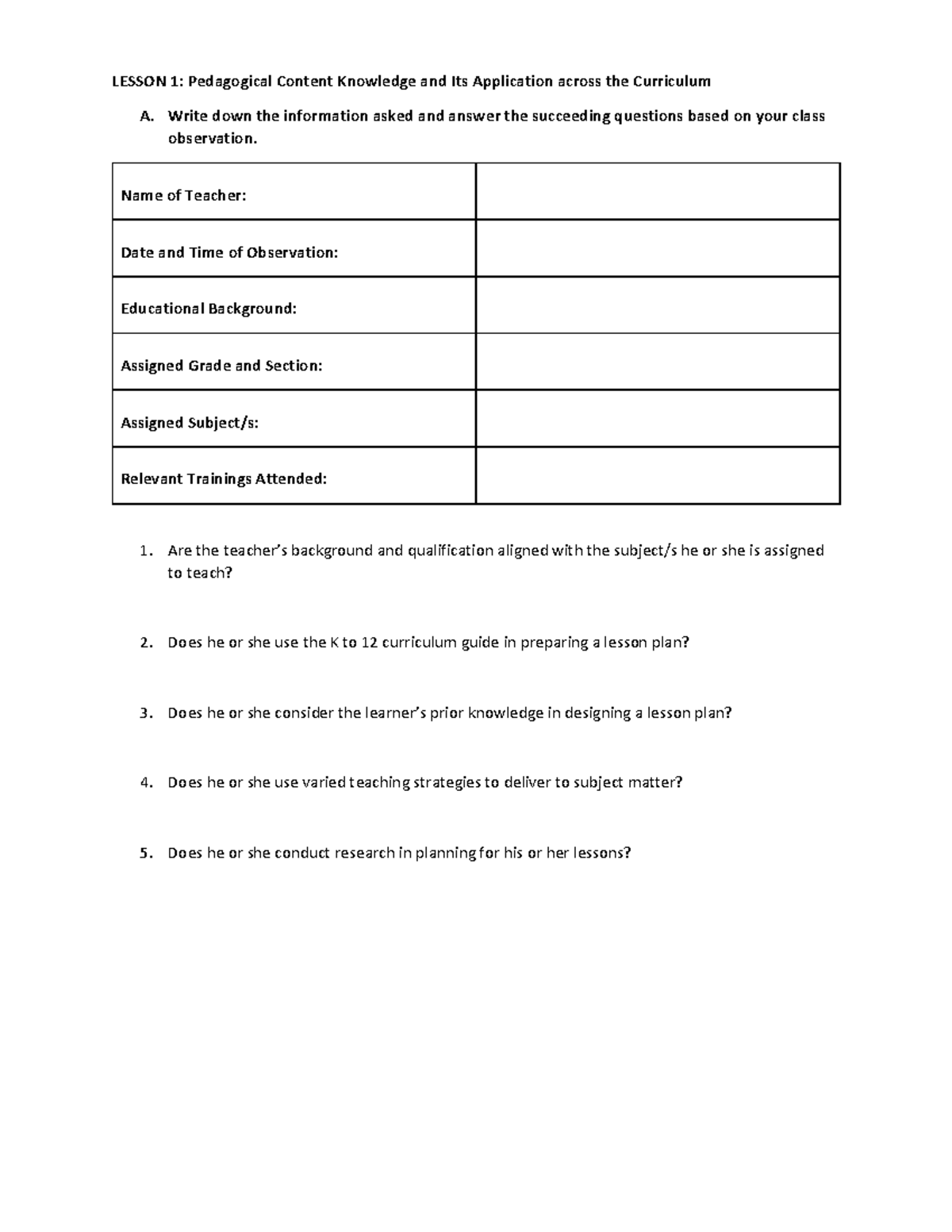 Chapter 1 - Lesson 1-7 FS1 - LESSON 1: Pedagogical Content Knowledge ...