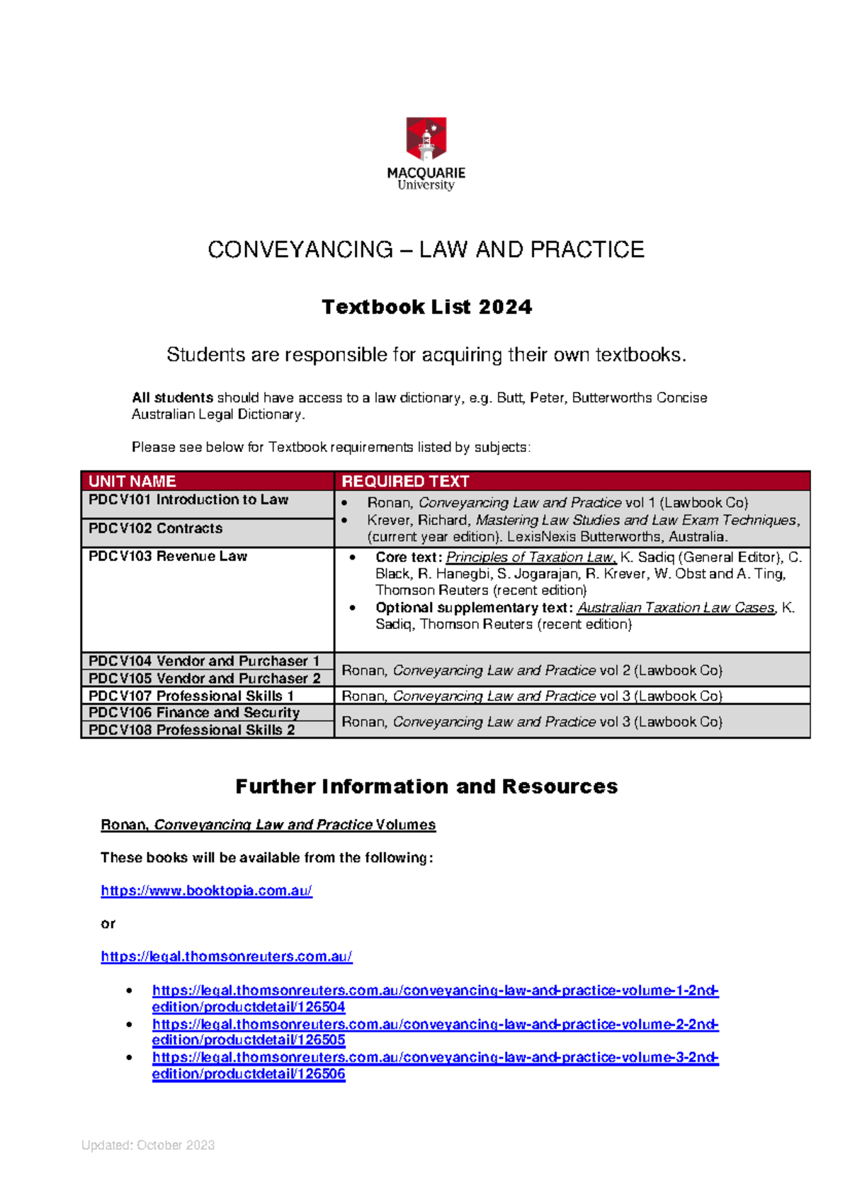 Conveyancing Law & Practice Textbook List 2024 - Updated: October 2023 ...