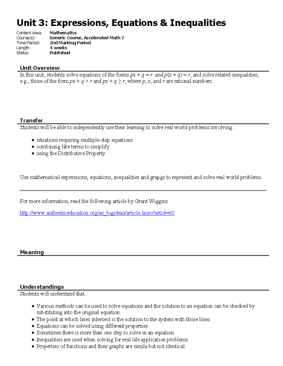 Unit Unit 3 Expressions, Equations & Inequalities 20220214181336 - Unit ...