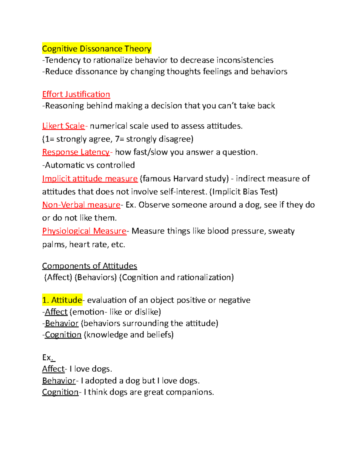 Social Psych notes 3 - Cognitive Dissonance Theory -Tendency to ...