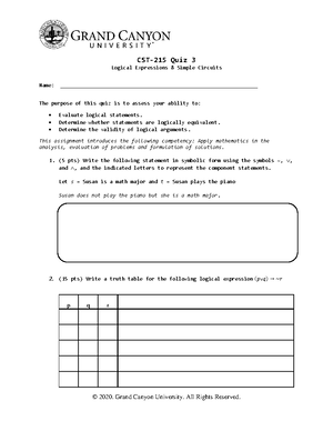 CST-215 (Quiz9) 2023 - © 2020. Grand Canyon University. All Rights ...