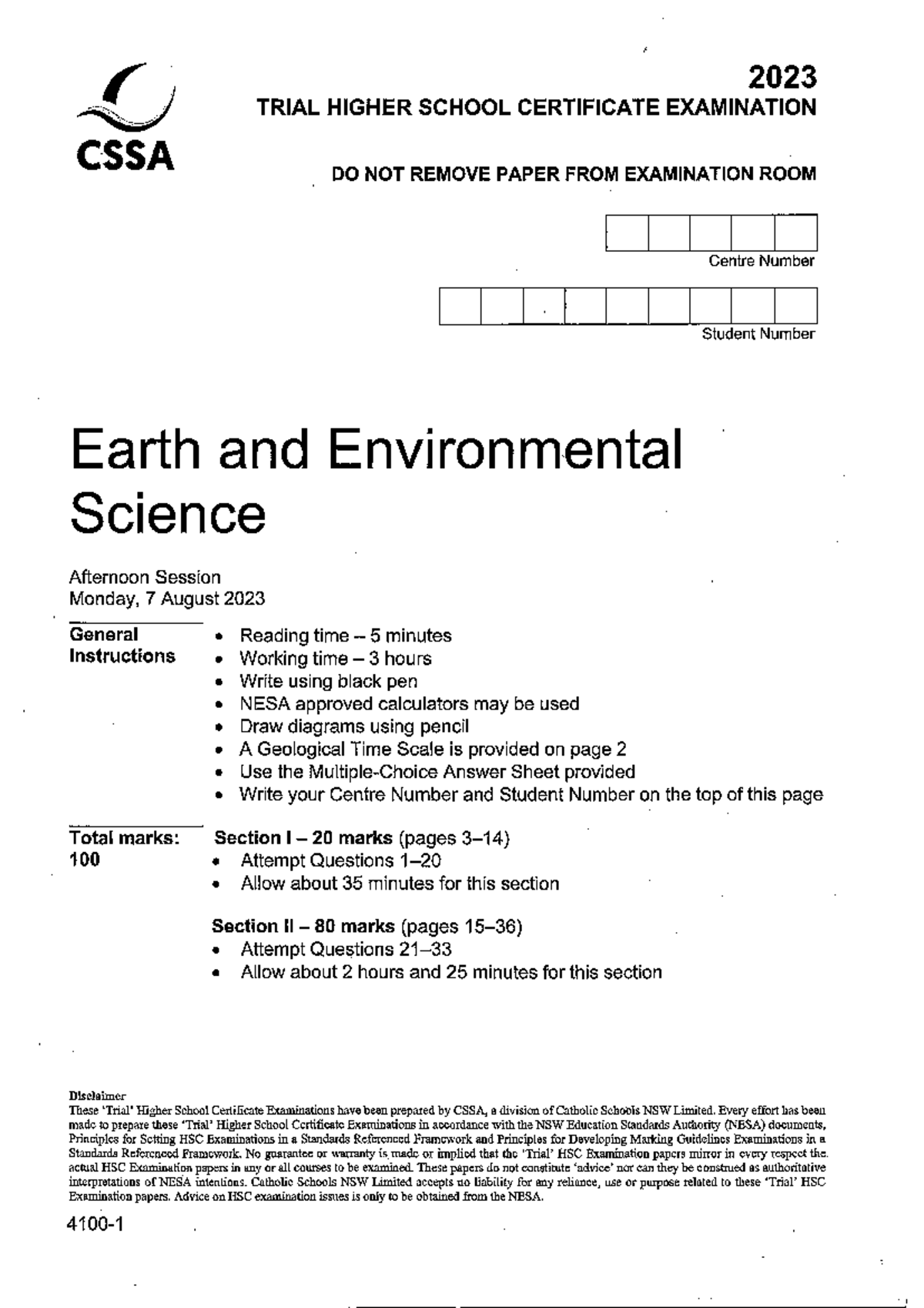 CSSA 2023 marking criteria - 2023 TRIAL HIGHER SCHOOL CERTIFICATE EXAMINATION CSSA DO NOT REMOVE ...