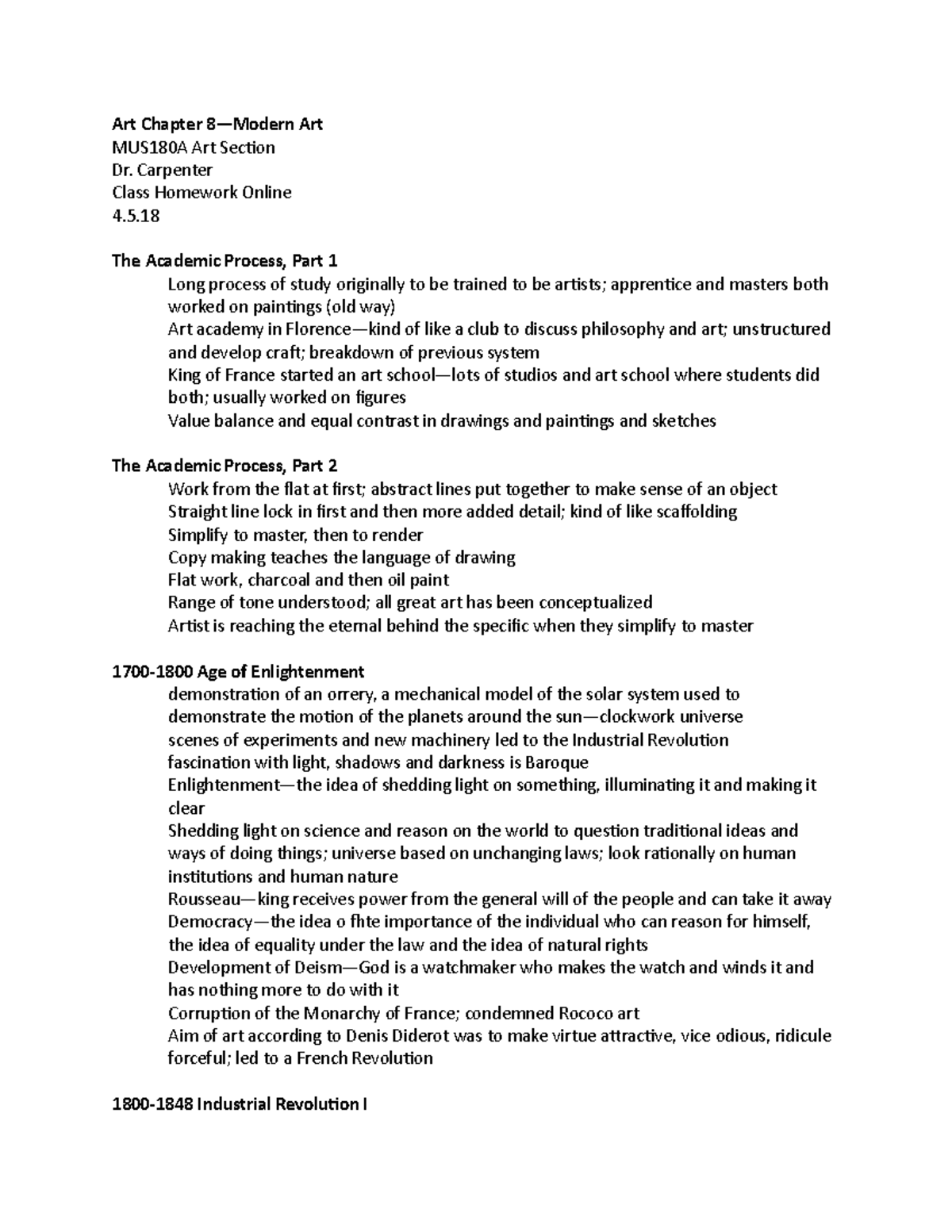 Art Chapter 8—Modern Art - Art Chapter 8—Modern Art MUS180A Art Section ...