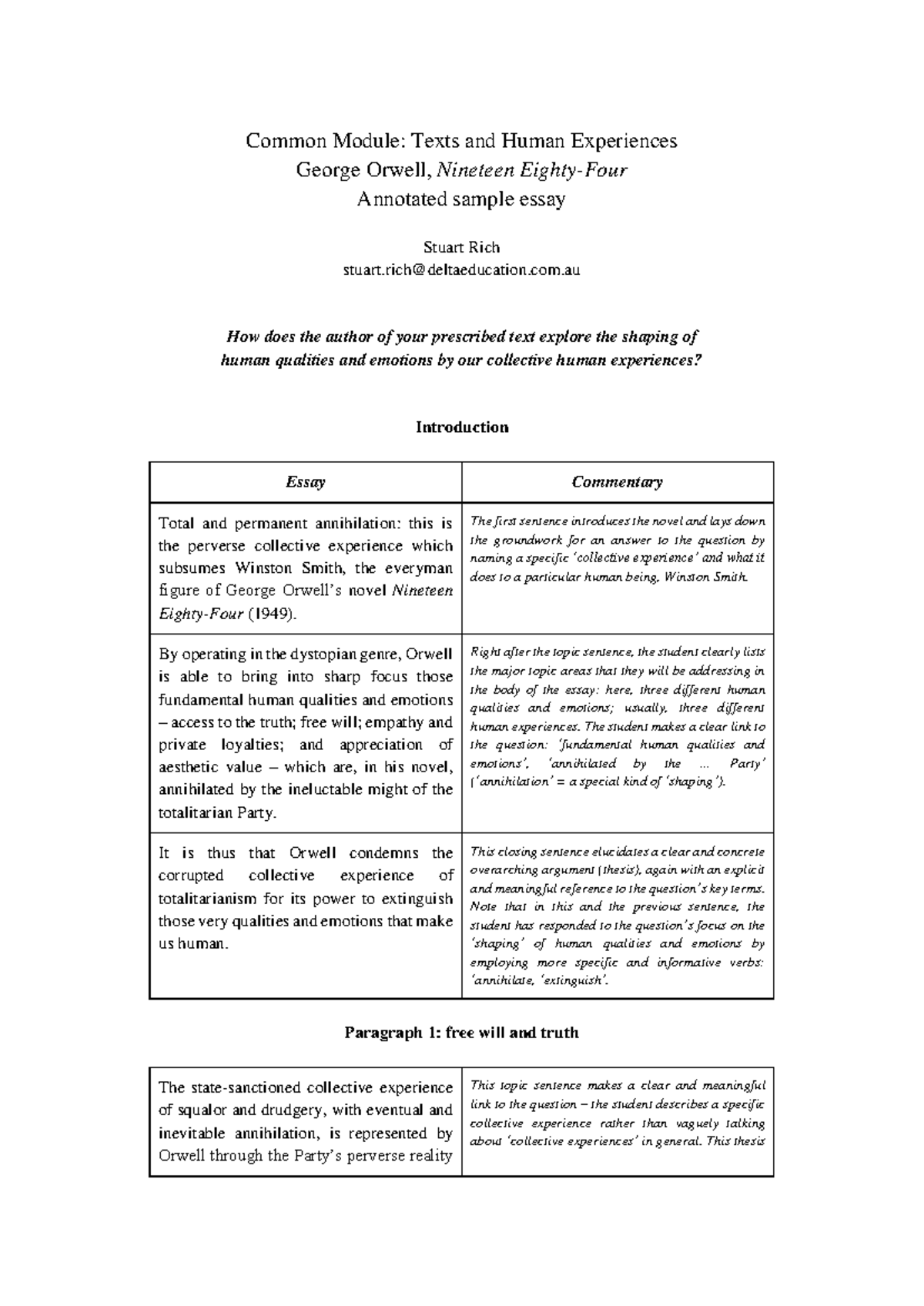 Annotated Essay - Common Module: Texts and Human Experiences George ...