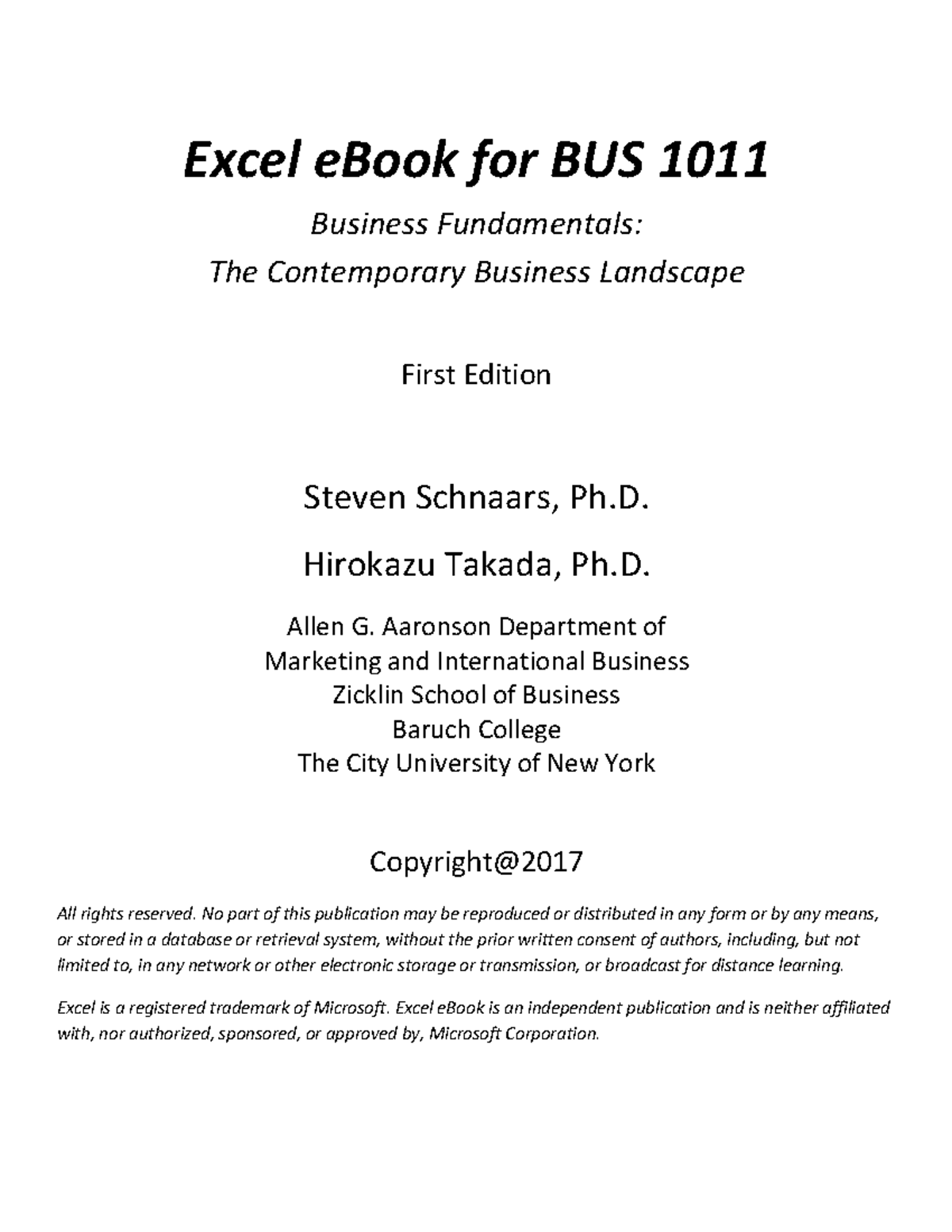 Excel e Book BUS 1011 - Excel eBook for BUS Business Fundamentals: The ...