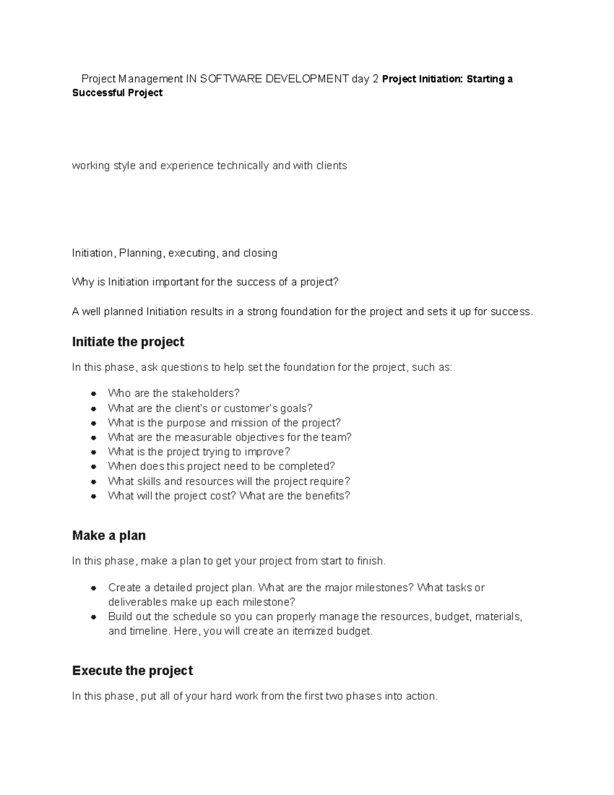 Project Management day 2 Project Initiation Starting a Successful ...