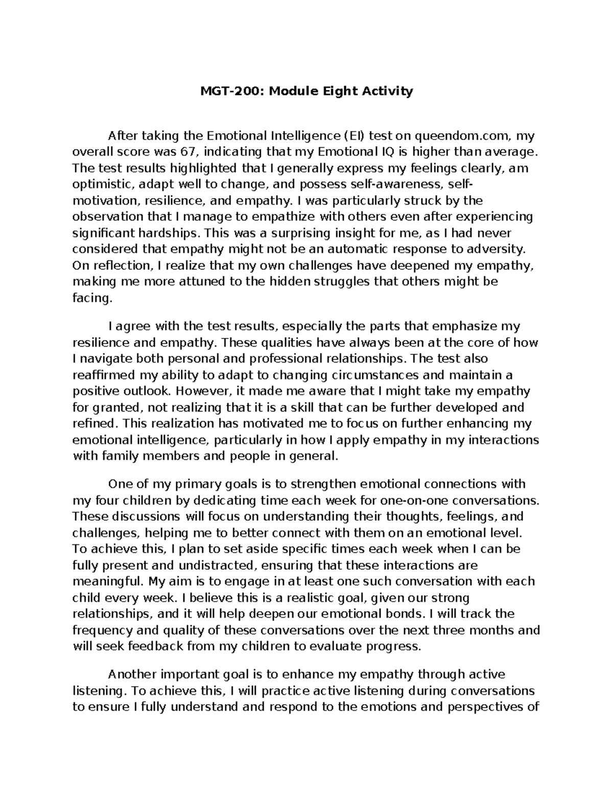 MGT-200 Module Eight Activity - MGT-200: Module Eight Activity After ...