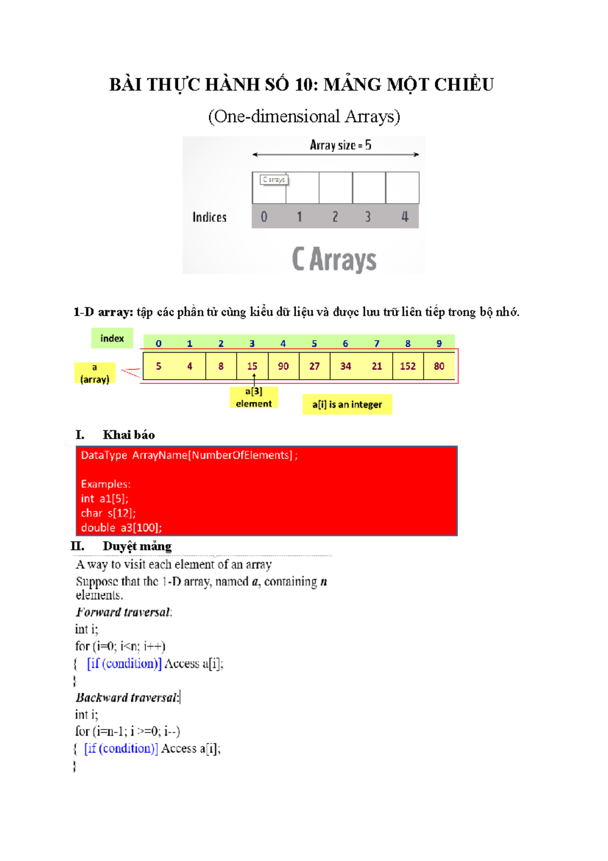 10 One-dimensional Arrays - BÀI THỰC HÀNH SỐ 10: MẢNG MỘT CHIỀU (One ...
