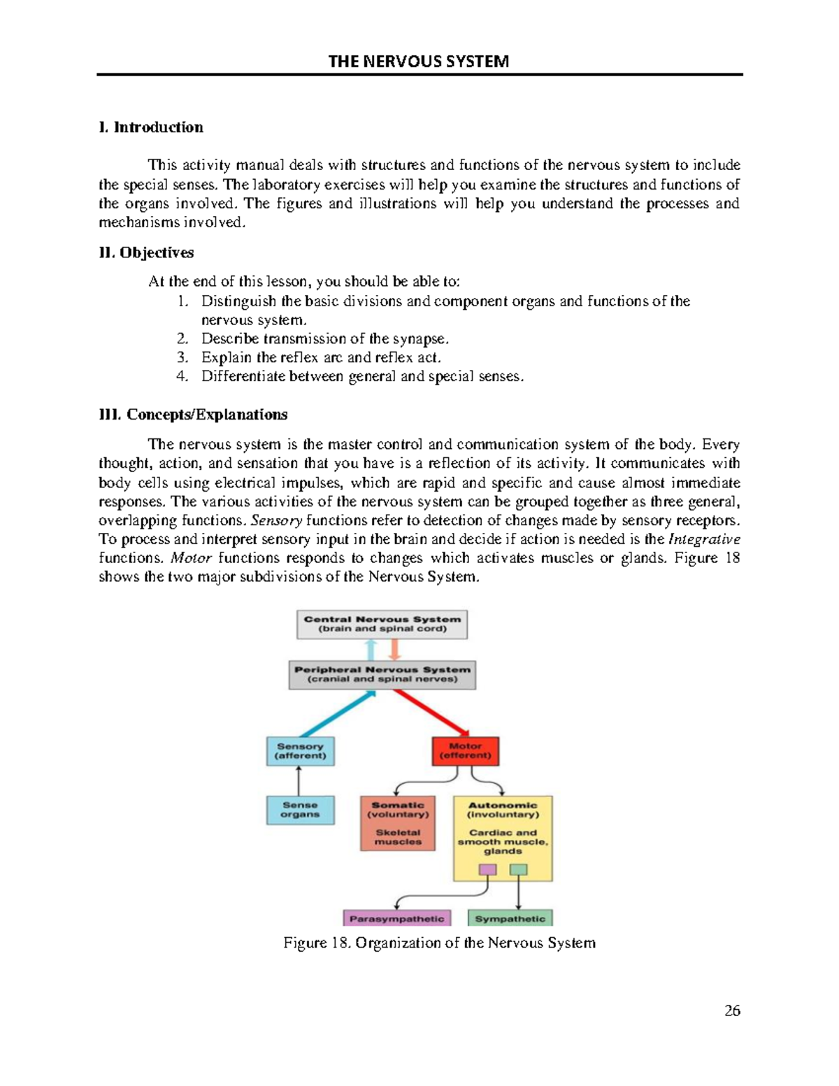 5 - nervous system - I. Introduction This activity manual deals with ...