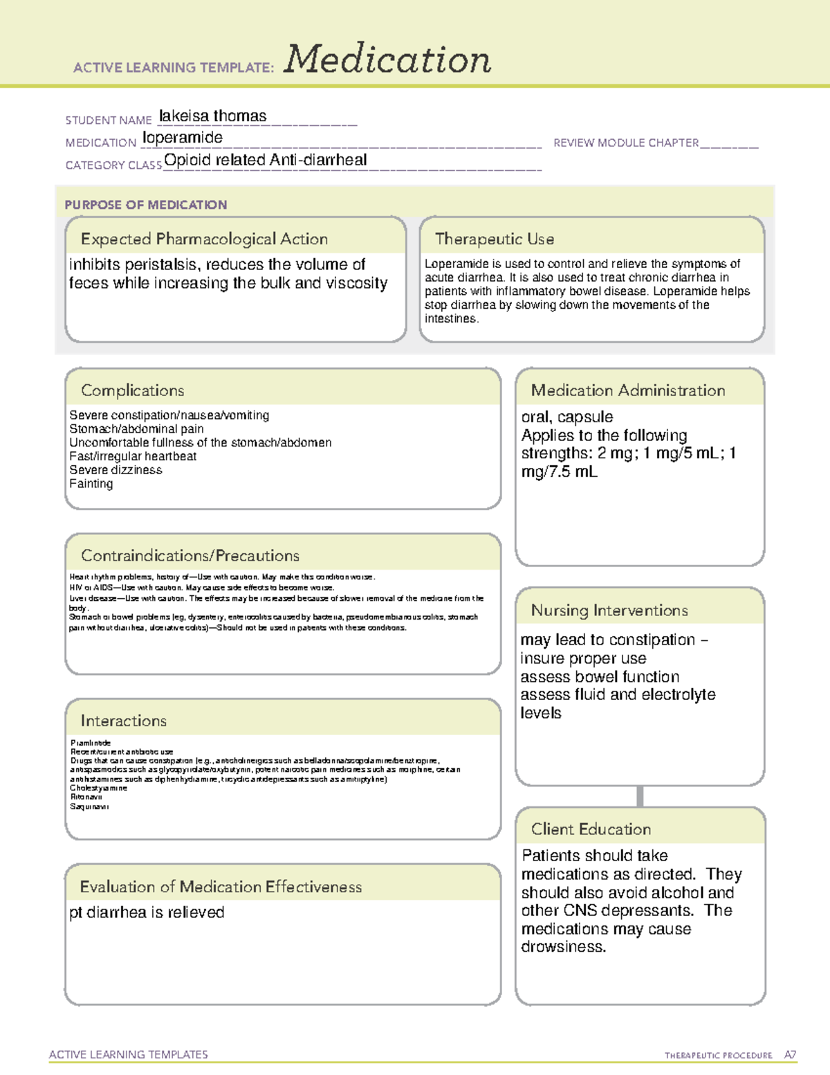 Opiod related antidiarrheal - ACTIVE LEARNING TEMPLATES THERAPEUTIC ...