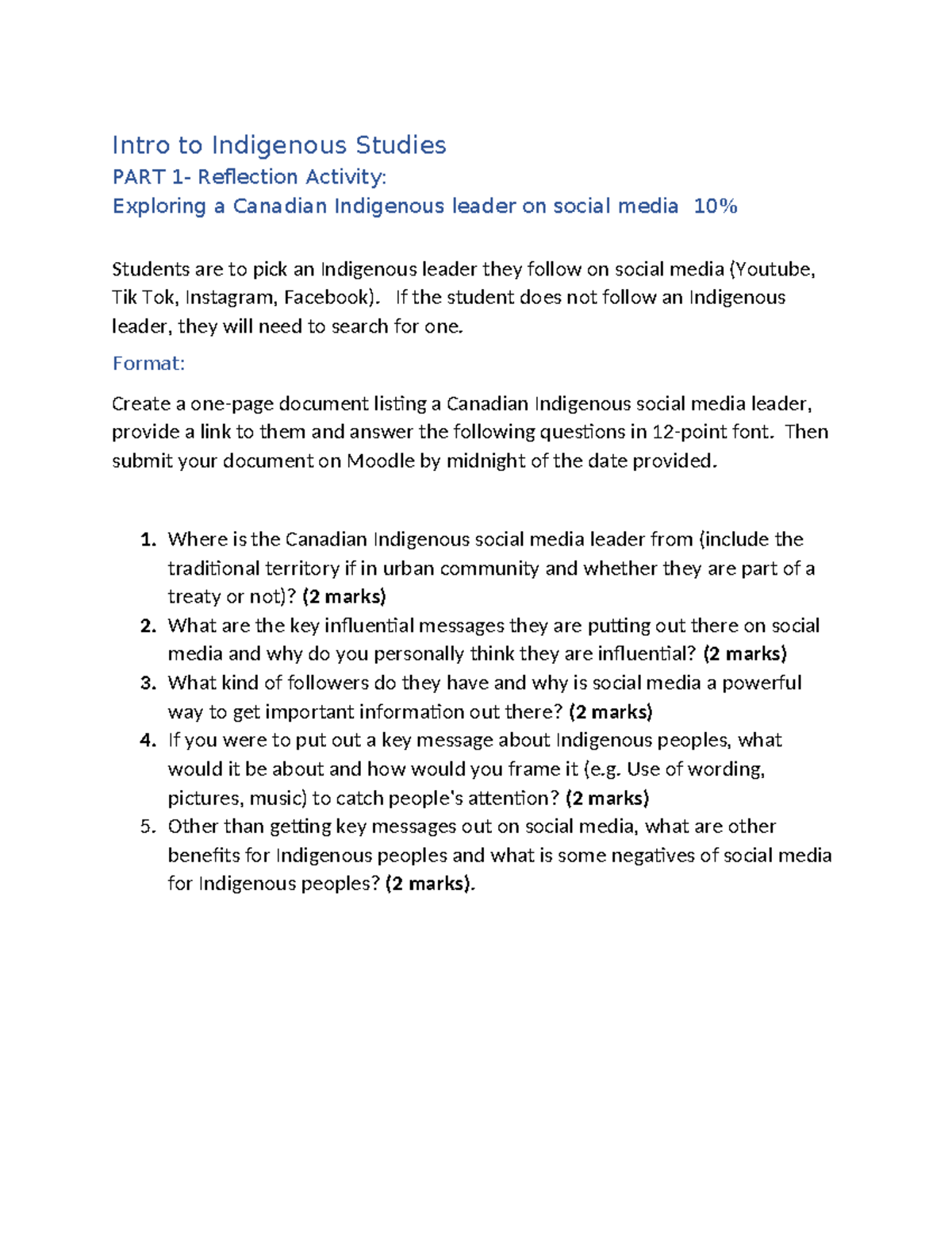 Reflection Paper 1 - Good - Intro to Indigenous Studies PART 1 ...