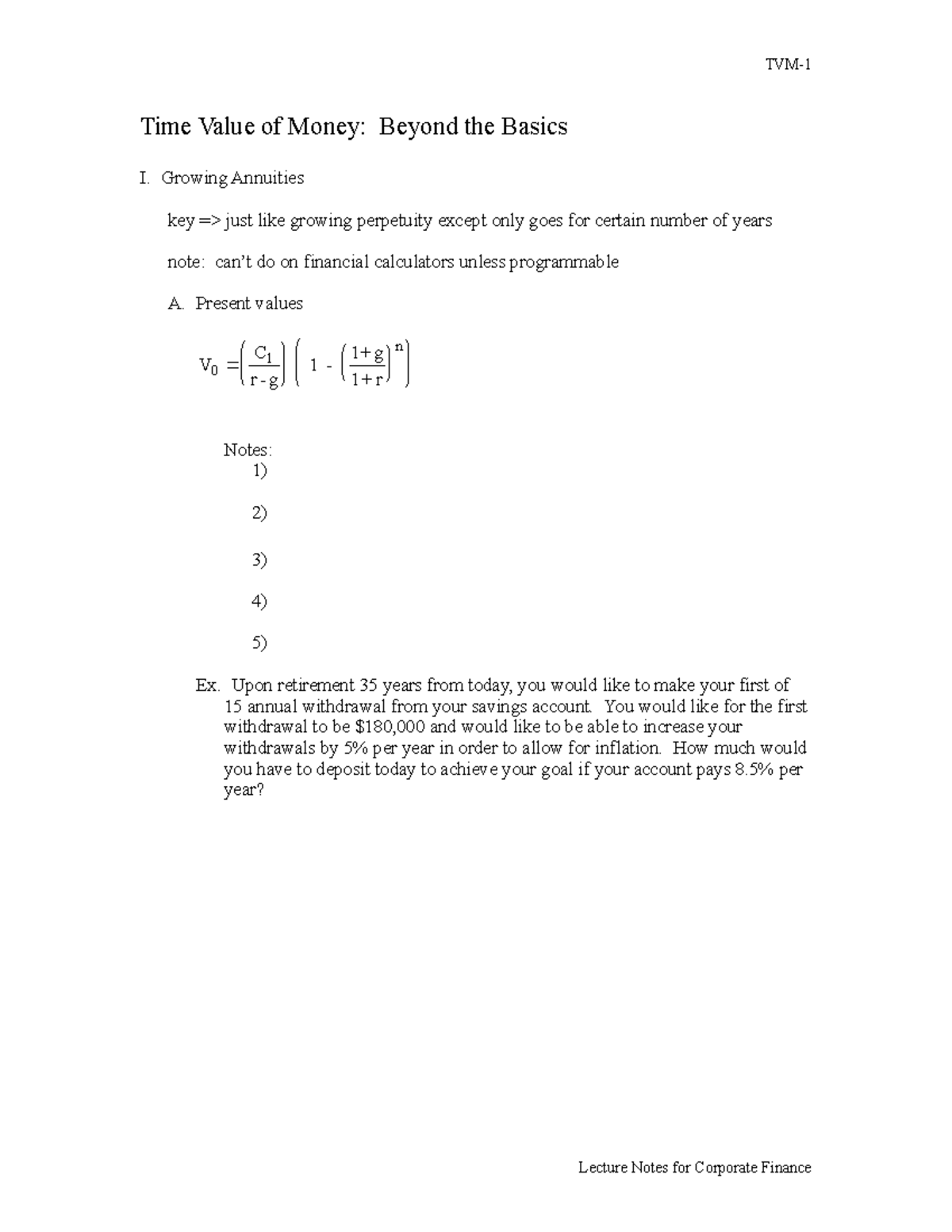 Lecture notes, lecture Time Value of Money: Beyond the Basics - Time ...