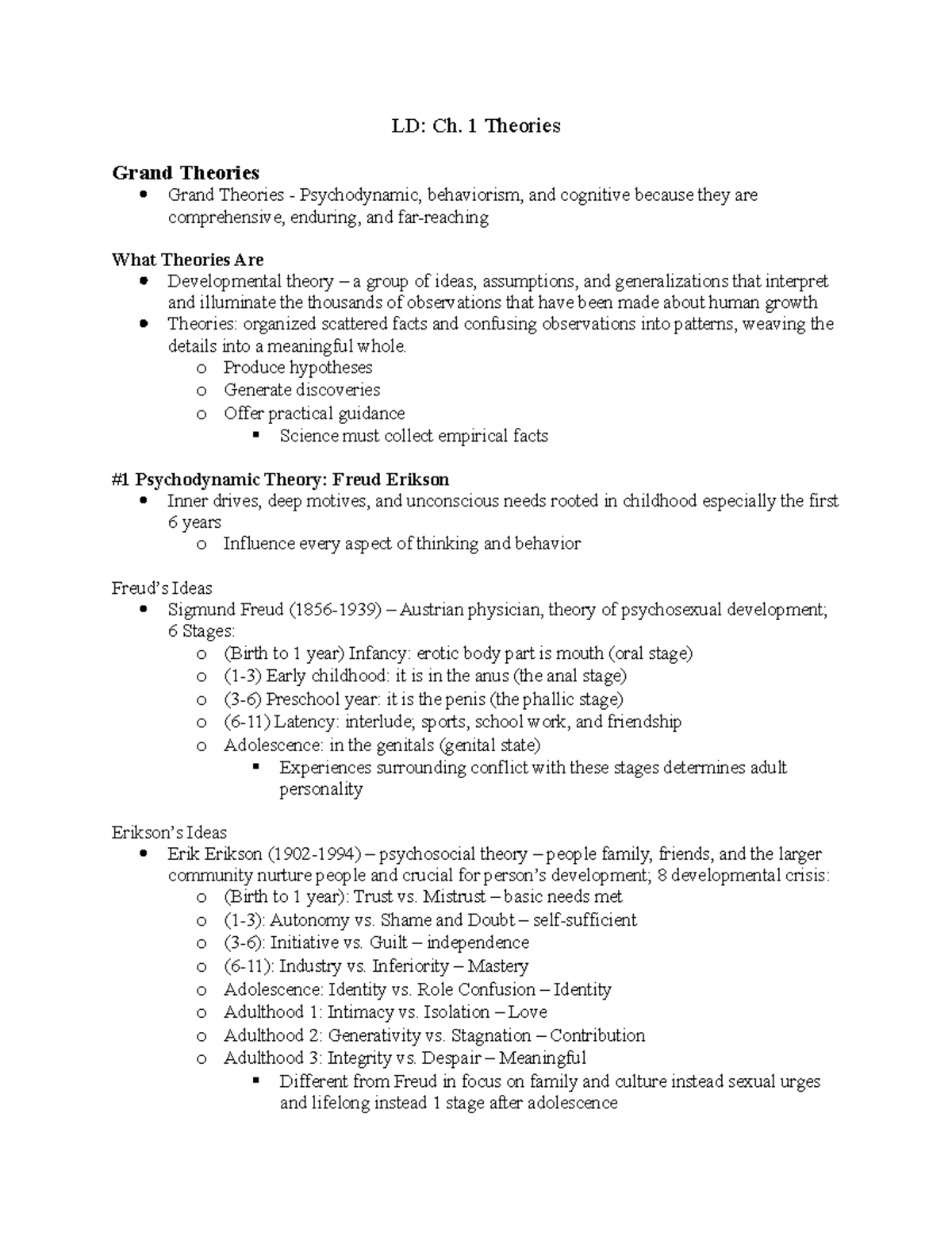 Chapter 2 Notes - LD: Ch. 1 Theories Grand Theories Grand Theories ...