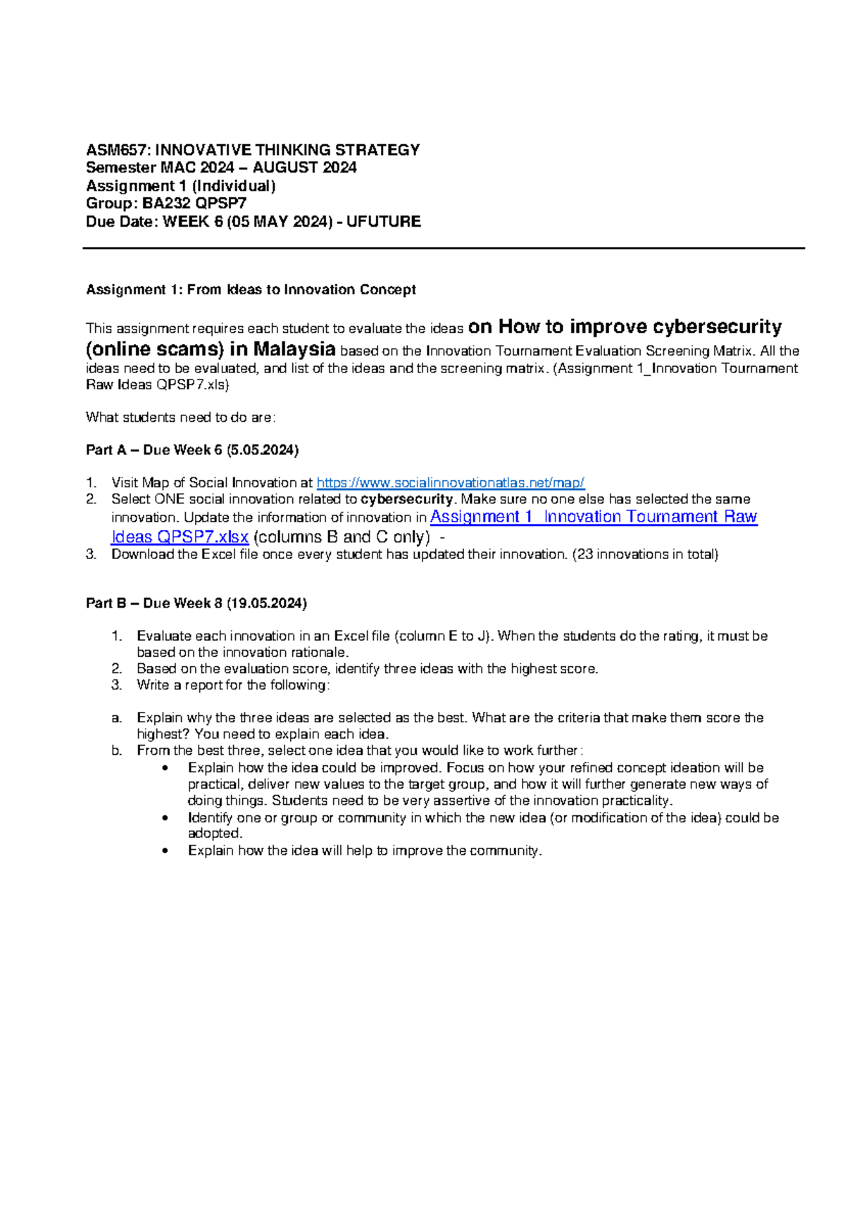 ASM657 Assignment 1 (Individual) BA232 QPSP7 MAC-AUG 2024 - ASM657: INNOVATIVE THINKING STRATEGY ...