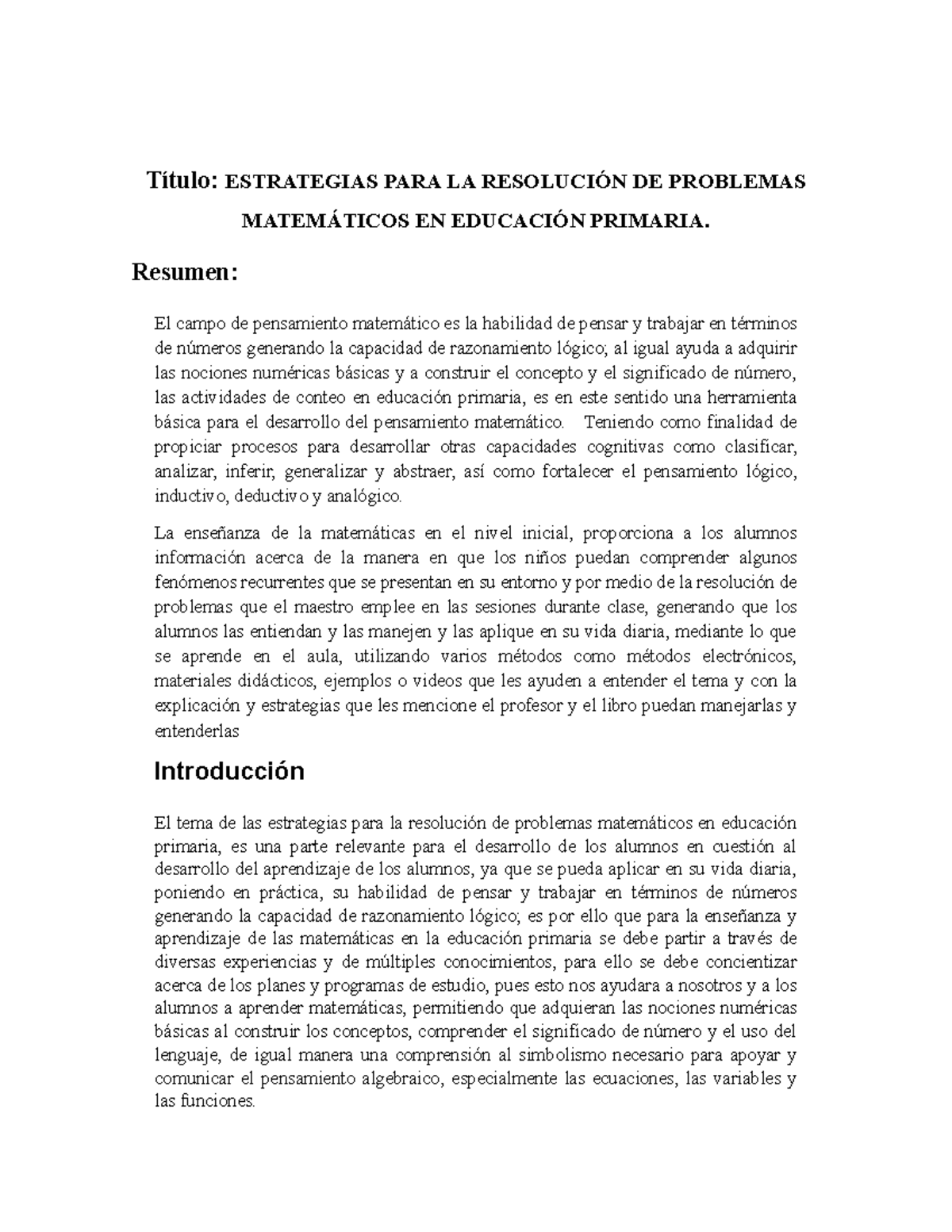 Resolución DE Problemas Matemáticos EN Educación Primaria - Título ...