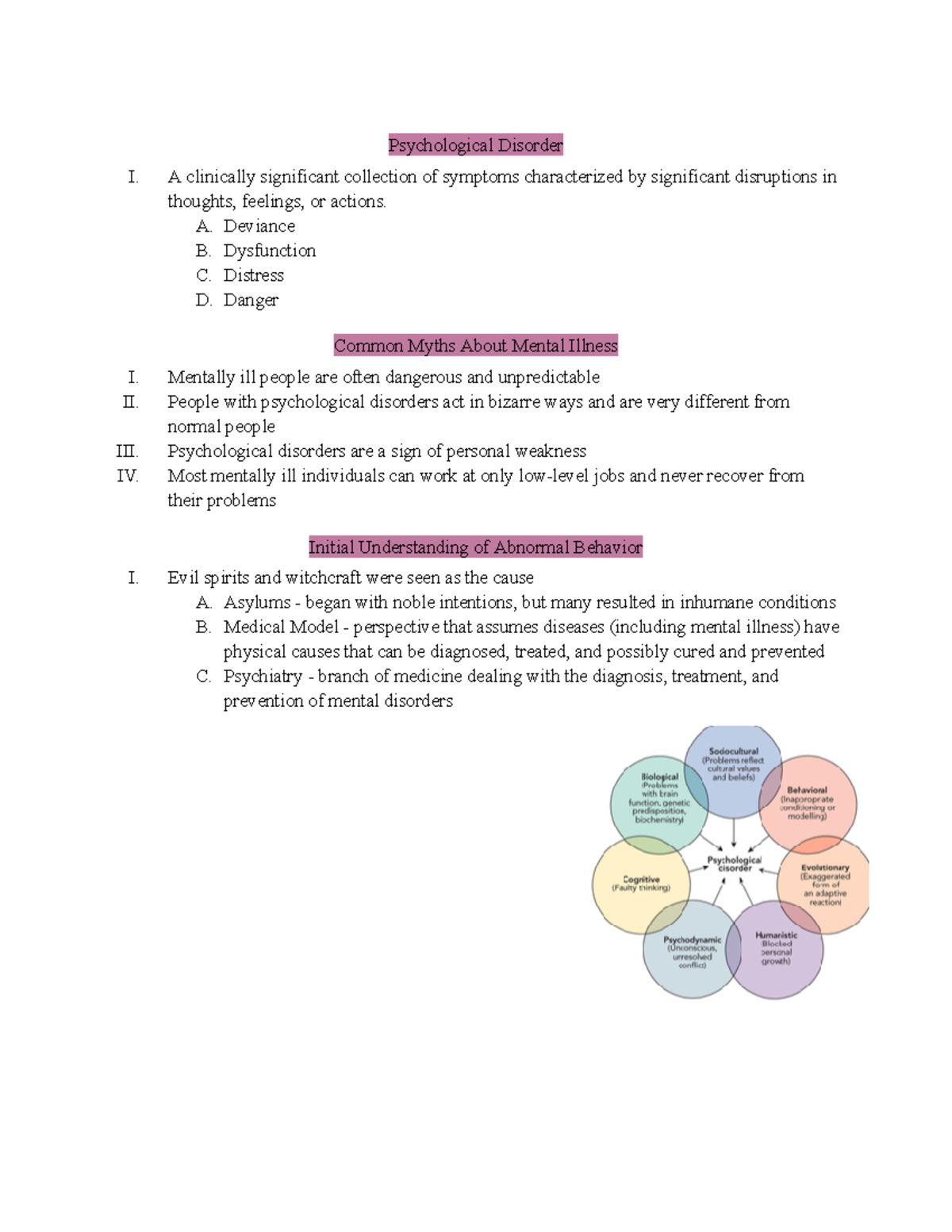 Ch. 14 - Psychological Disorders - Psychological Disorder I. A ...